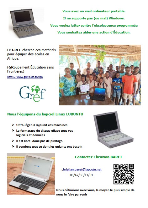 Appel à don de vieux PC - GREF GRoupement Education sans Frontières ...